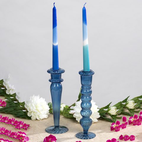 Blue Hand-Blown Borosilicate Glass Candle Holders | Globe Enterprise